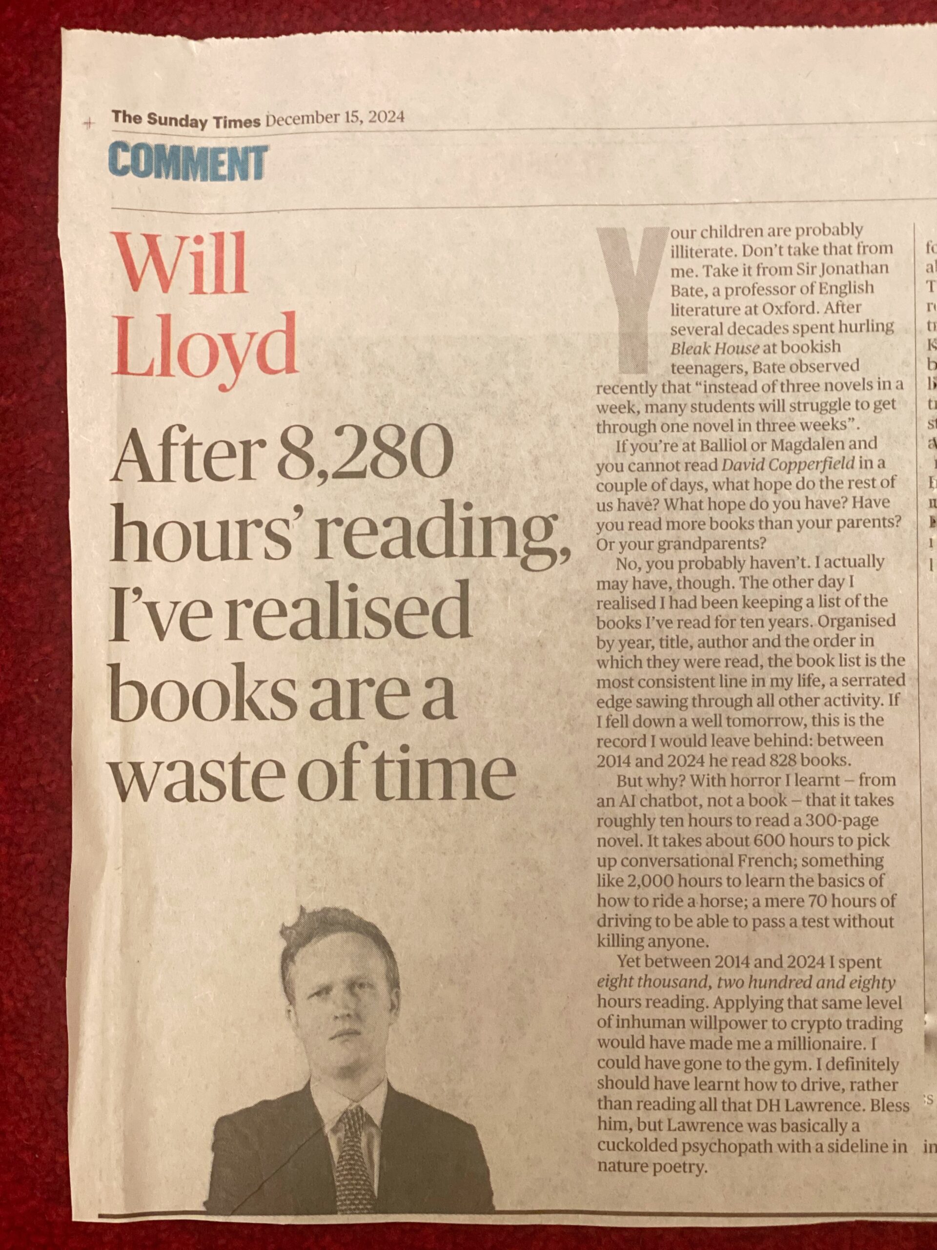 “After 8,280 hours’ reading, I’ve realised books are a waste of time ...